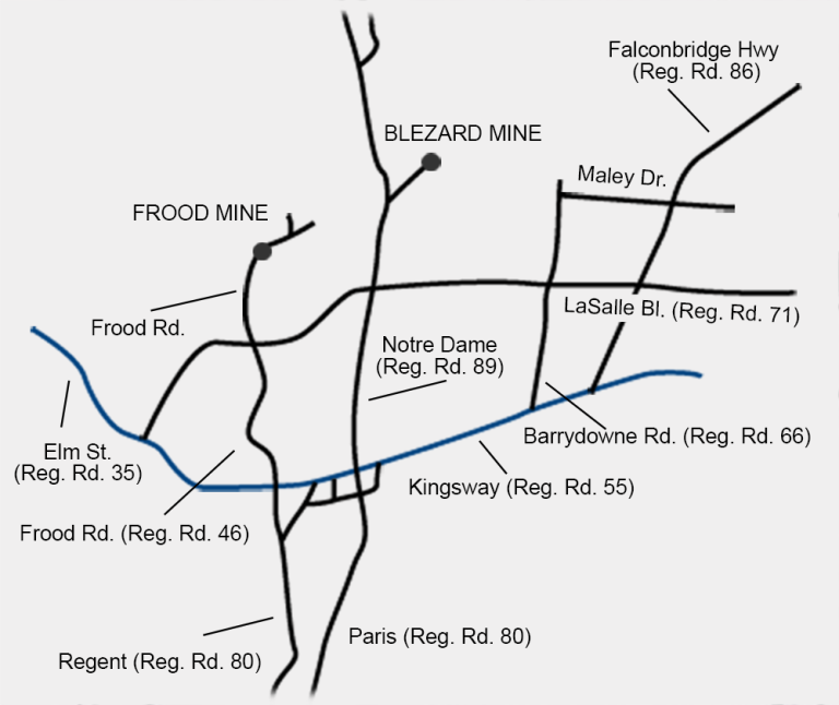 Frood Mine Detailed Map - ghosttownpix.com